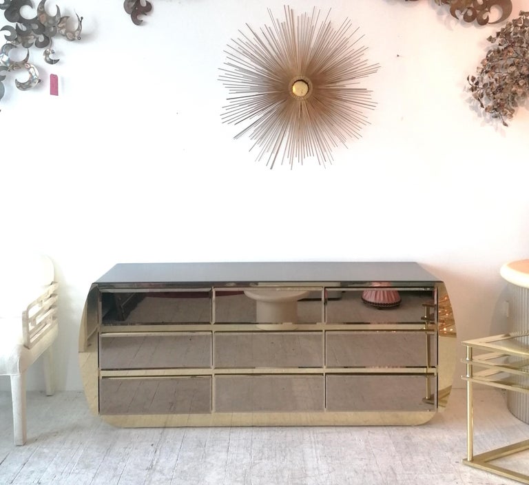 Large Vintage Mirrored Sideboard with Nine Drawers by Ello, USA, 1980s ...