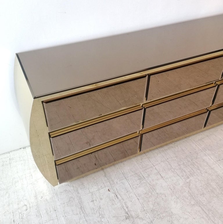 Large Vintage Mirrored Sideboard with Nine Drawers by Ello, USA, 1980s ...