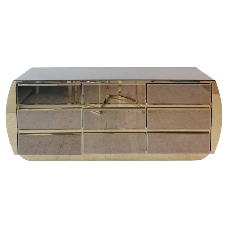 Large Vintage Mirrored Sideboard with Nine Drawers by Ello, USA, 1980s ...