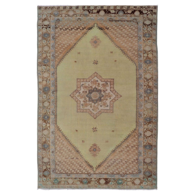 Large Vintage Moroccan Rug with Star Medallion in Light Green, Brown ...
