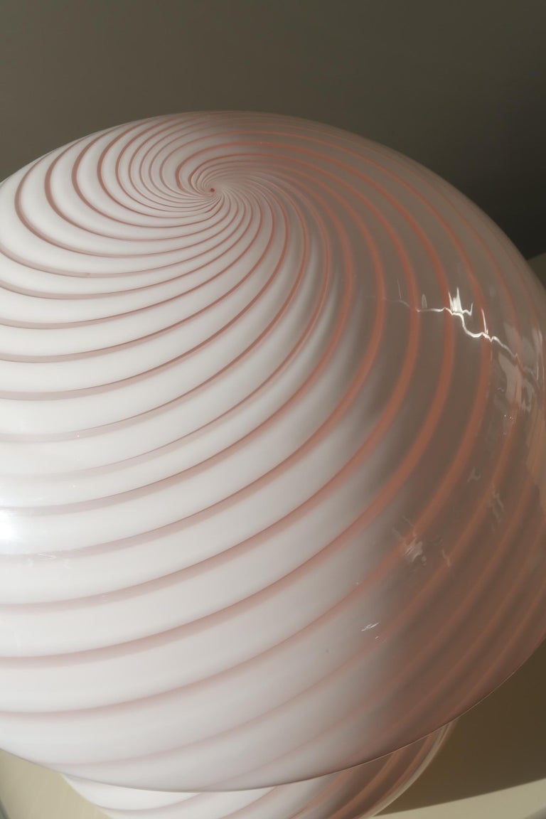 Large Vintage Murano 1970s Mushroom Champignon Pink Glass Swirl Table Lamp For Sale at 1stDibs