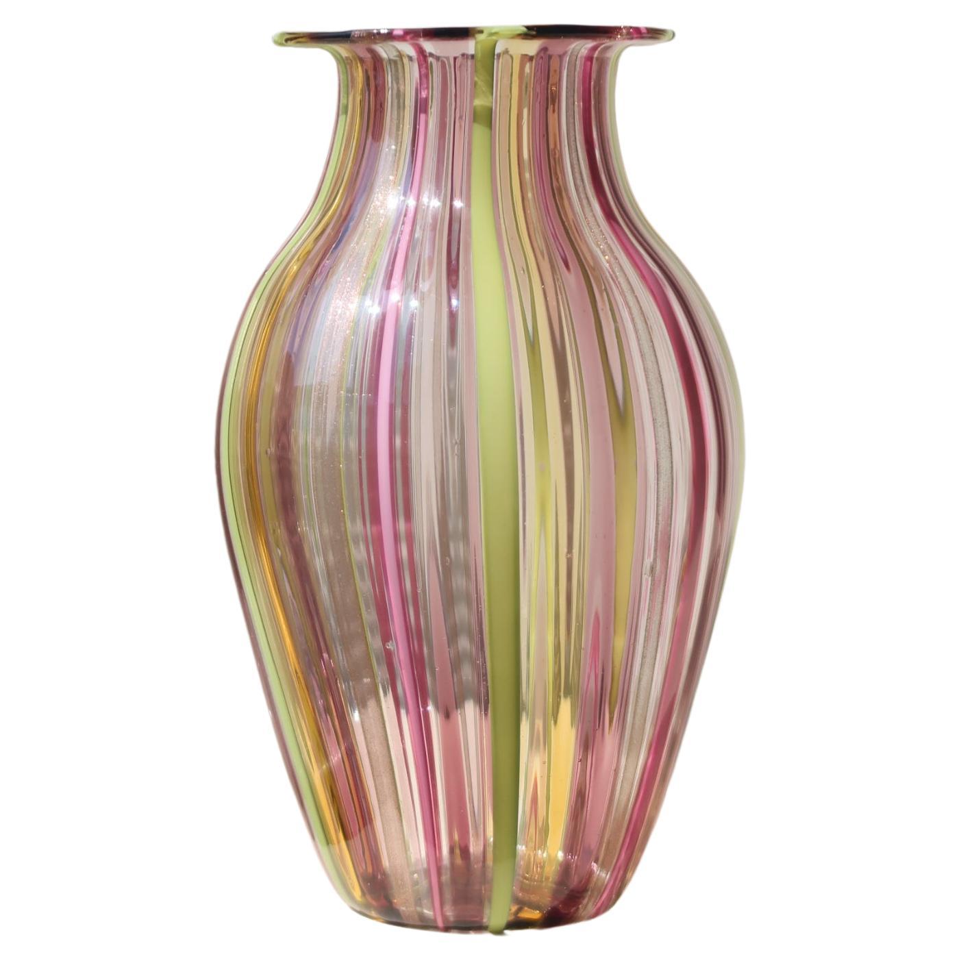 Vintage Large Murano 1970s Italian Rose Pink Swirl Glass Vase For Sale ...