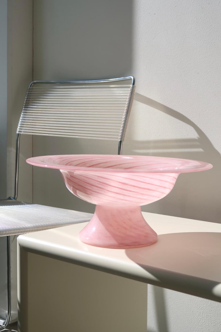 Large Vintage Murano Italian 1970s Mouth Blown Centerpiece Bowl Pink ...