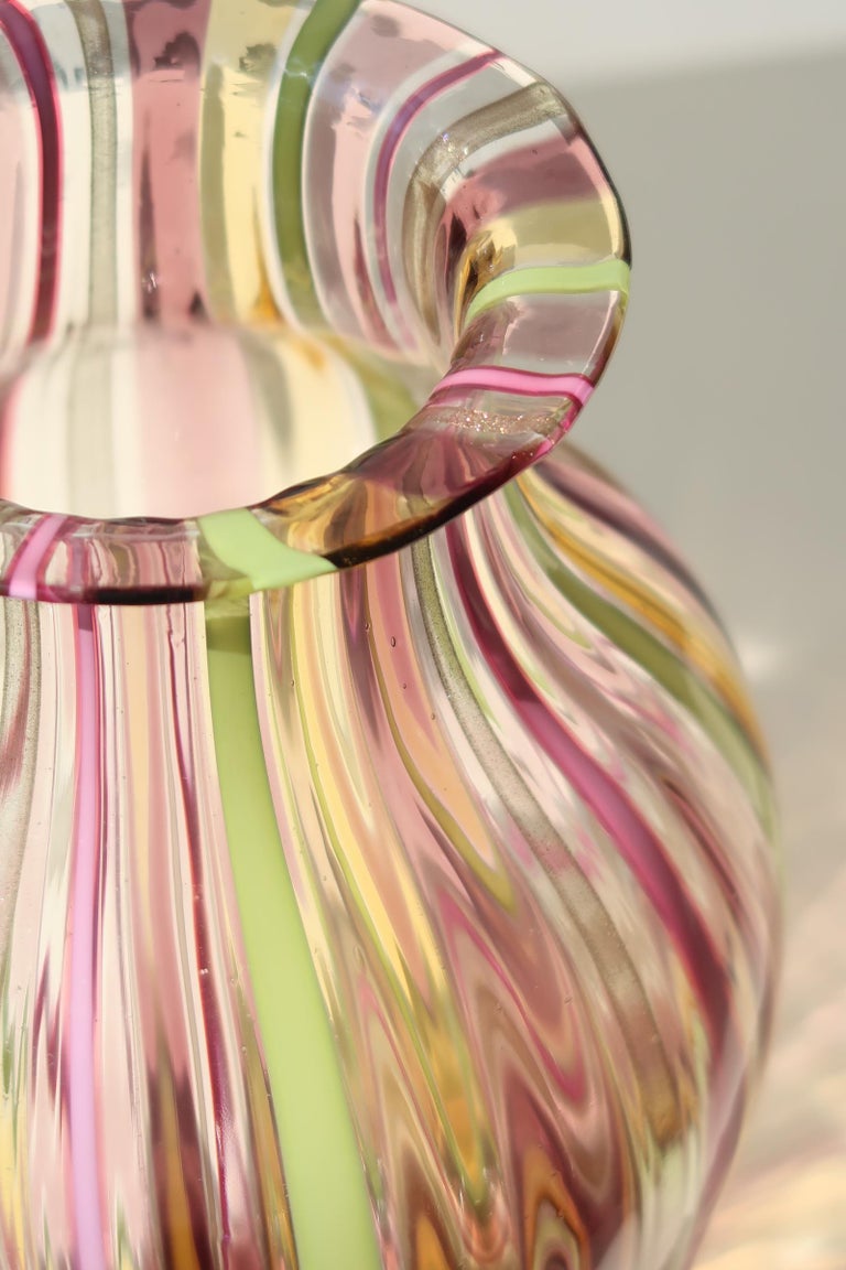 Large Vintage Murano Italian 1970s Multi Swirl Vase Gio Ponti Fratelli ...