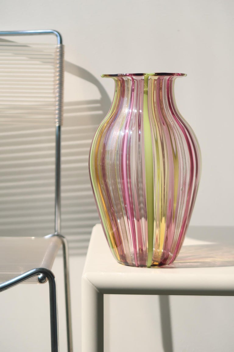 Large Vintage Murano Italian 1970s Multi Swirl Vase Gio Ponti Fratelli ...