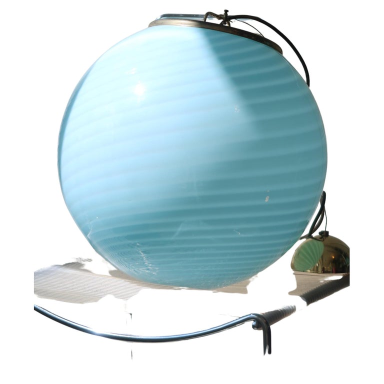 Large Vintage Murano Pedant Lamp Sphere Globe Blue Swirl Glass, 1970s ...