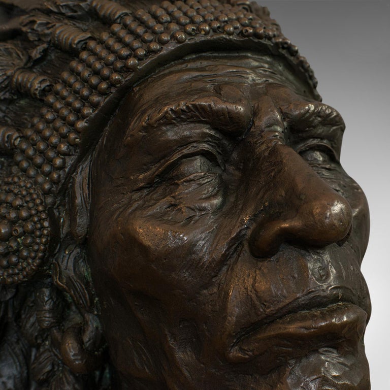 Large Vintage Native American Chief Bust, Bronze, Sculpture, Sioux ...