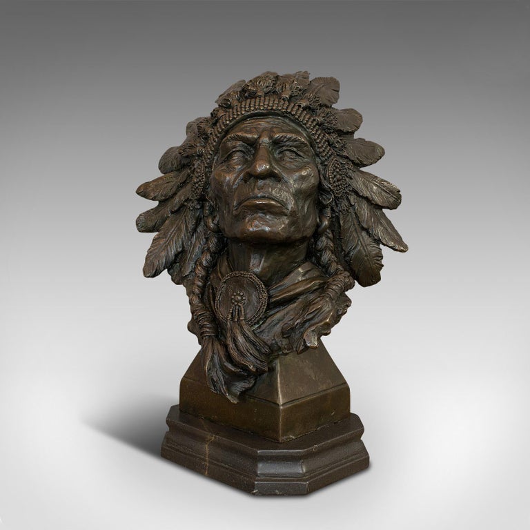 Large Vintage Native American Chief Bust, Bronze, Sculpture, Sioux ...