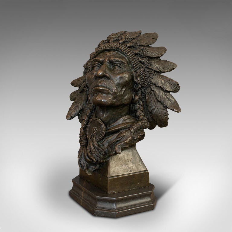 Large Vintage Native American Chief Bust, Bronze, Sculpture, Sioux ...
