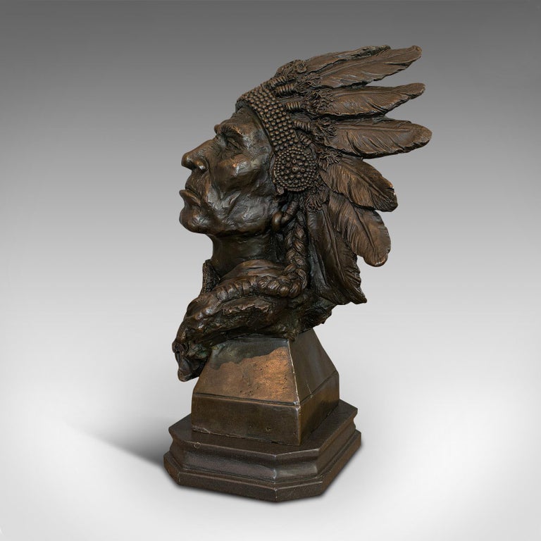 Large Vintage Native American Chief Bust, Bronze, Sculpture, Sioux ...