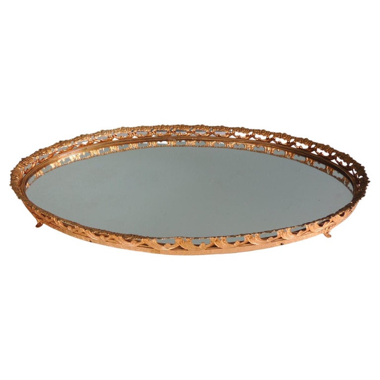 Large Vintage Oval Filigree Vanity Tray For Sale at 1stDibs