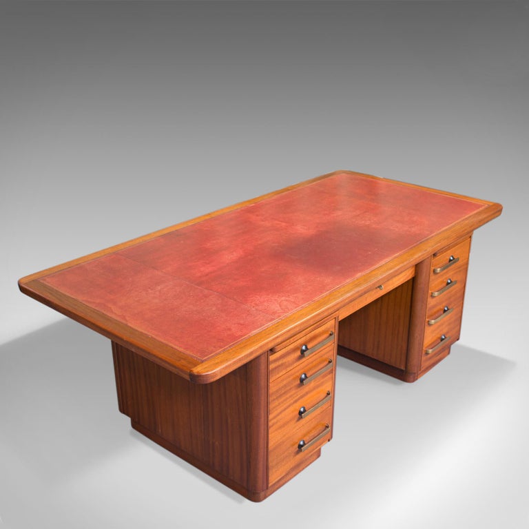 Large Vintage Pedestal Desk, Teak, Leather, Art Deco, Office, Abbess ...