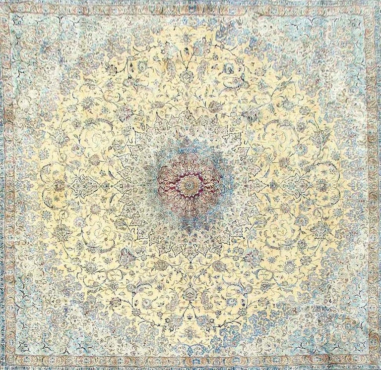 Large Persian Nain square Rug - 100% Silk For Sale at 1stDibs