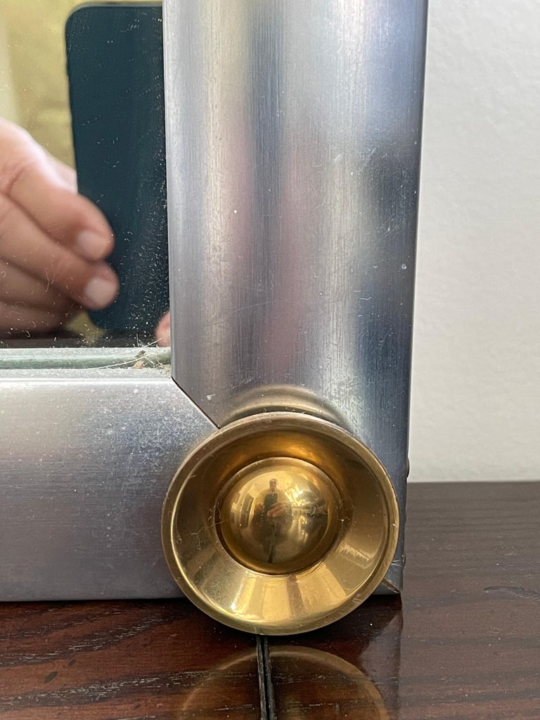 Large Vintage Pewter and Brass Button Mirror Svenskt-Tenn Manner For ...