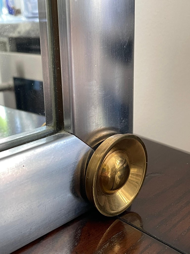 Large Vintage Pewter and Brass Button Mirror Svenskt-Tenn Manner For ...