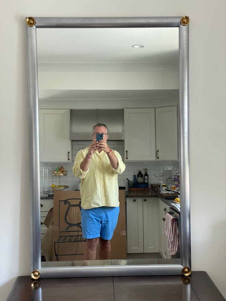 Large Vintage Pewter and Brass Button Mirror Svenskt-Tenn Manner For ...