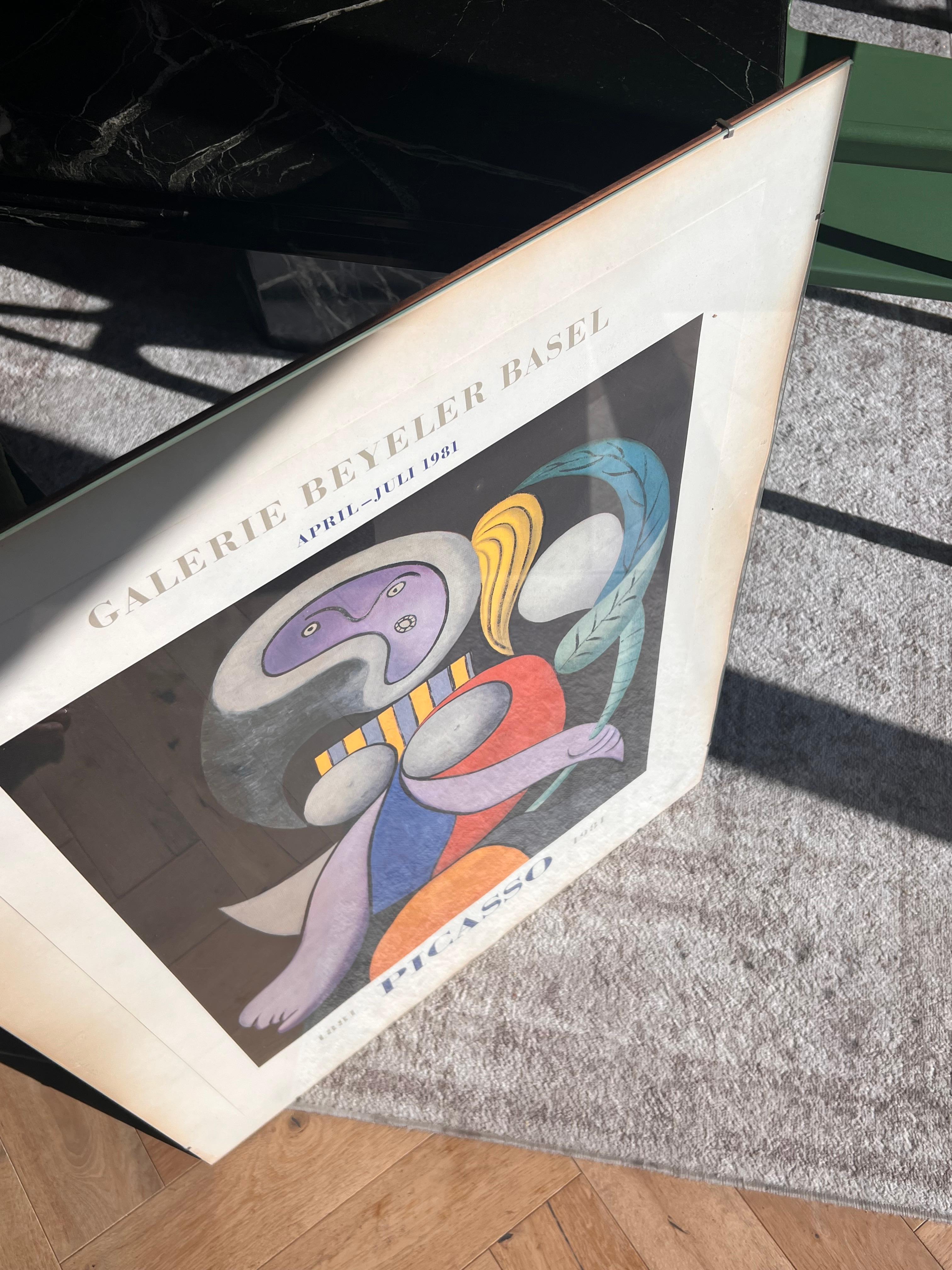 Large Vintage Picasso Exhibition Poster Beind Glass Basel 1981 For