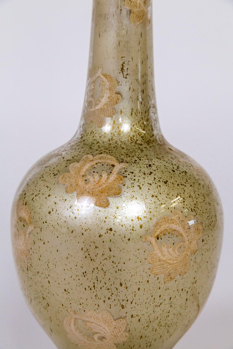 Large Vintage Platinum Glass Pearl Lace Amphora Table Lamp For Sale at ...