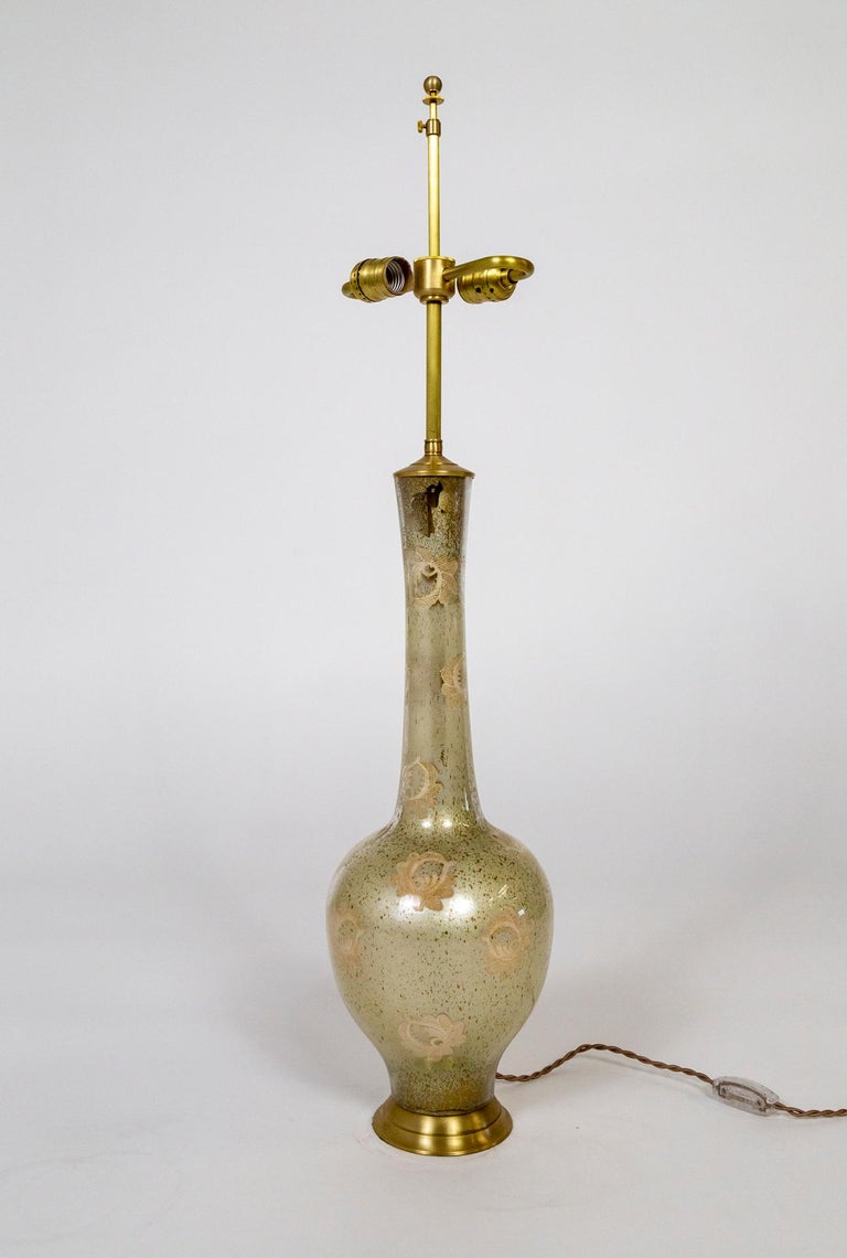 Large Vintage Platinum Glass Pearl Lace Amphora Table Lamp For Sale at ...