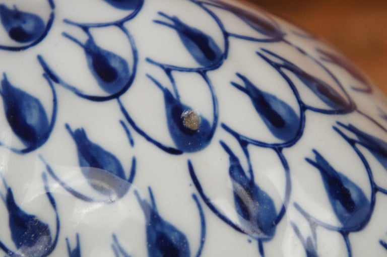 Large Vintage Porcelain Blue and White Fishnet Seated Bunny Rabbit ...