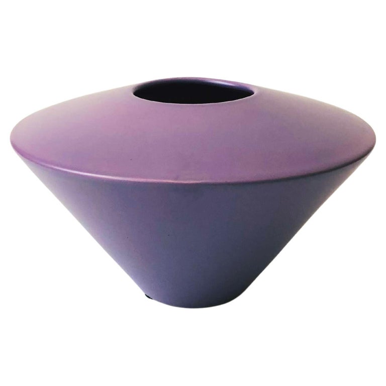 Large Vintage Postmodern Circular Tapered Purple Vase For Sale at 1stDibs