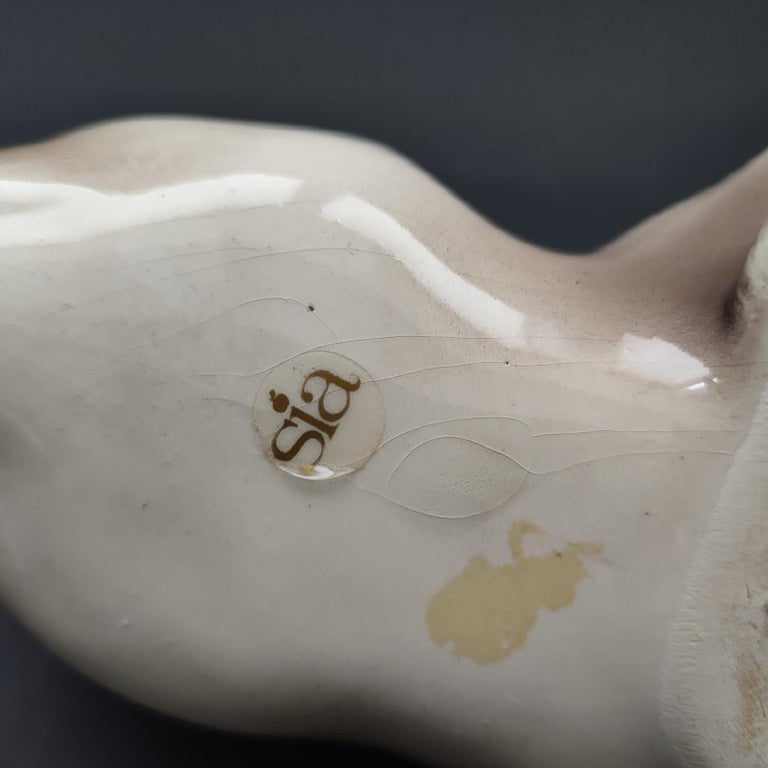 Collectible Vintage Pottery Siamese Large Cat With Blue Glass Eyes For ...