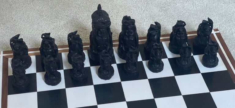 Large Vintage Rajasthani / Indian Chess Set with Board For Sale at 1stDibs