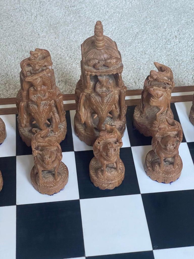 Large Vintage Rajasthani / Indian Chess Set with Board For Sale at ...