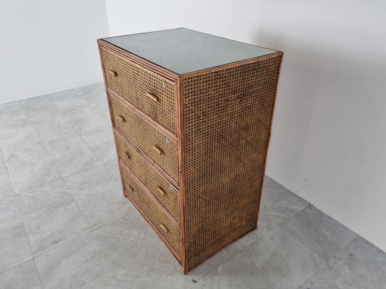 Large Vintage Rattan Chest of Drawers, 1970s For Sale at 1stDibs