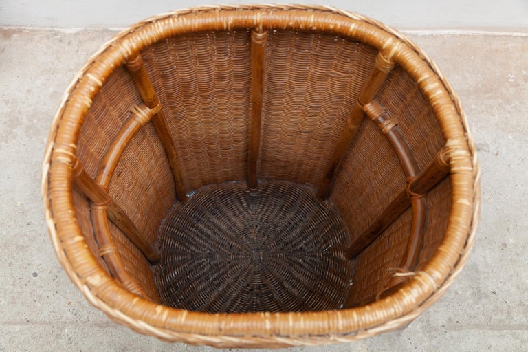 Large Vintage Rattan Wicker Storage Container Basket at 1stDibs