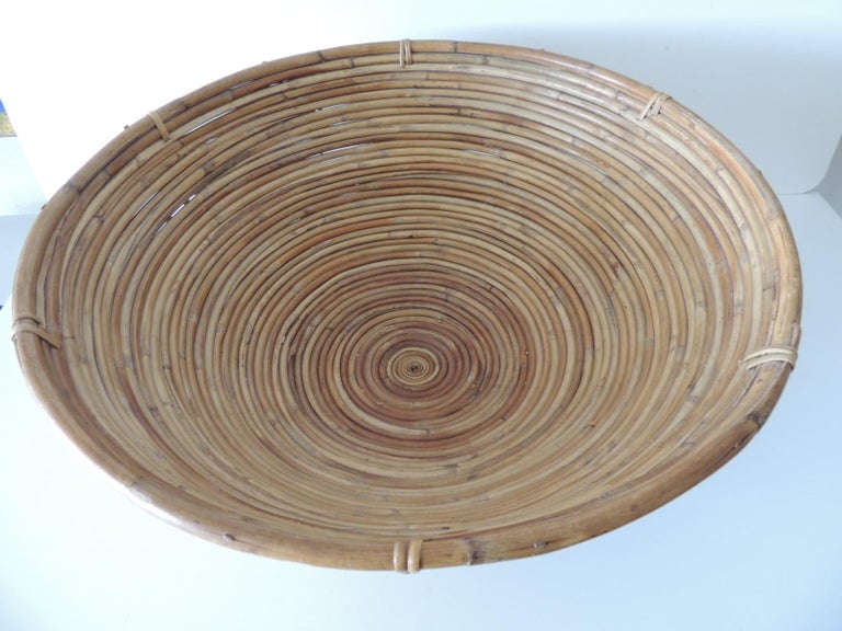 Large Vintage Round Coiled Bamboo Basket or Bowl For Sale at 1stDibs ...