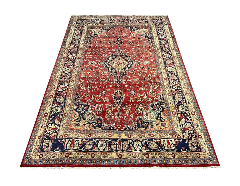 Large Vintage Rug Handmade Carpet Red Wool Oriental Livingroom Rug For ...
