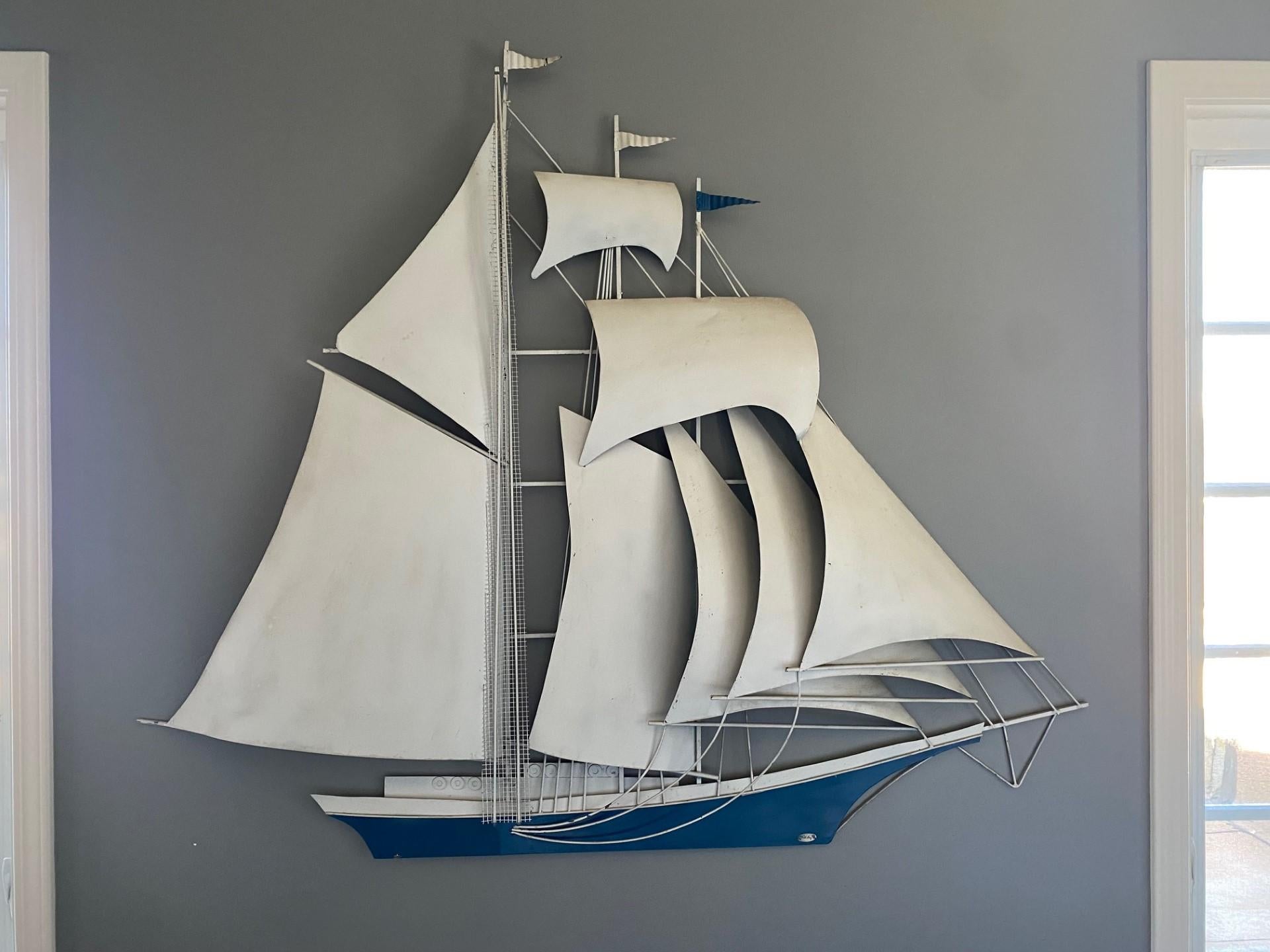 Large Vintage Sailing Boat Wall Sculpture by Wiley For Sale at 1stDibs