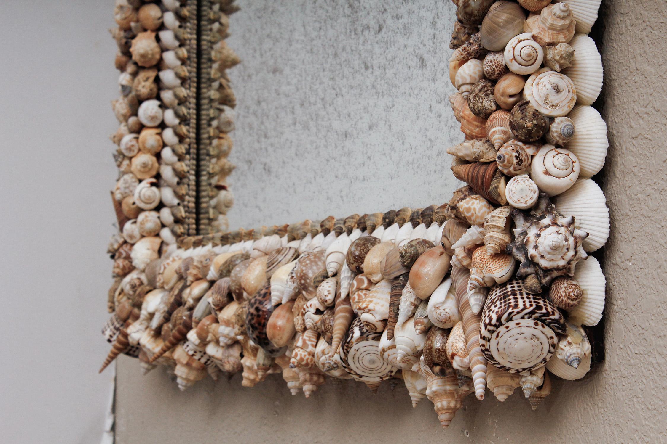 Large Vintage Sea Shell Encrusted Mirror at 1stDibs