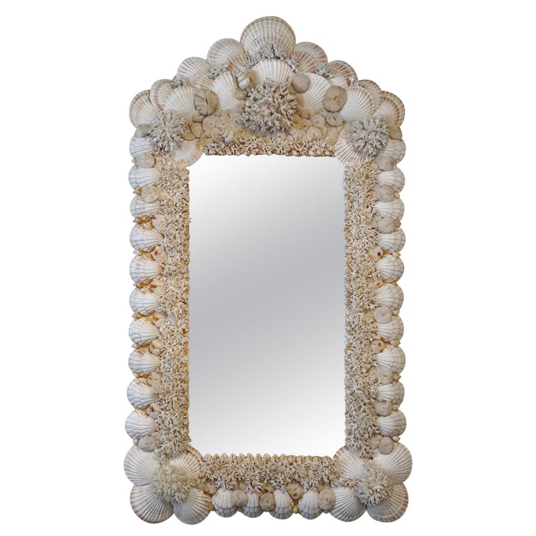 Large Vintage Seashell and Coral Encrusted Wall Mirror, Style of ...