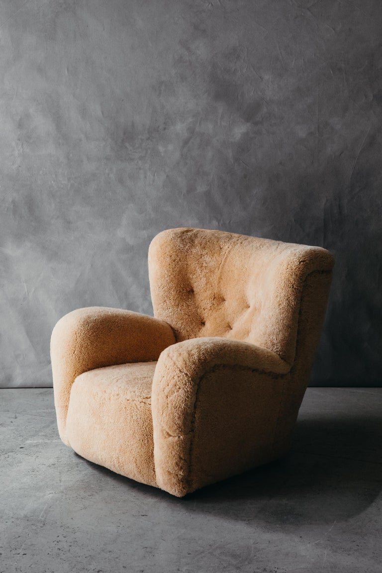 Large Vintage Sheepskin Cabinetmaker Chair from Denmark, circa 1950 For ...