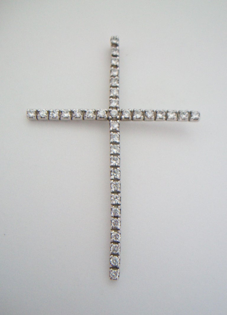 Large Vintage Sterling Silver and Crystal Cross Pendant - U.S.A ...