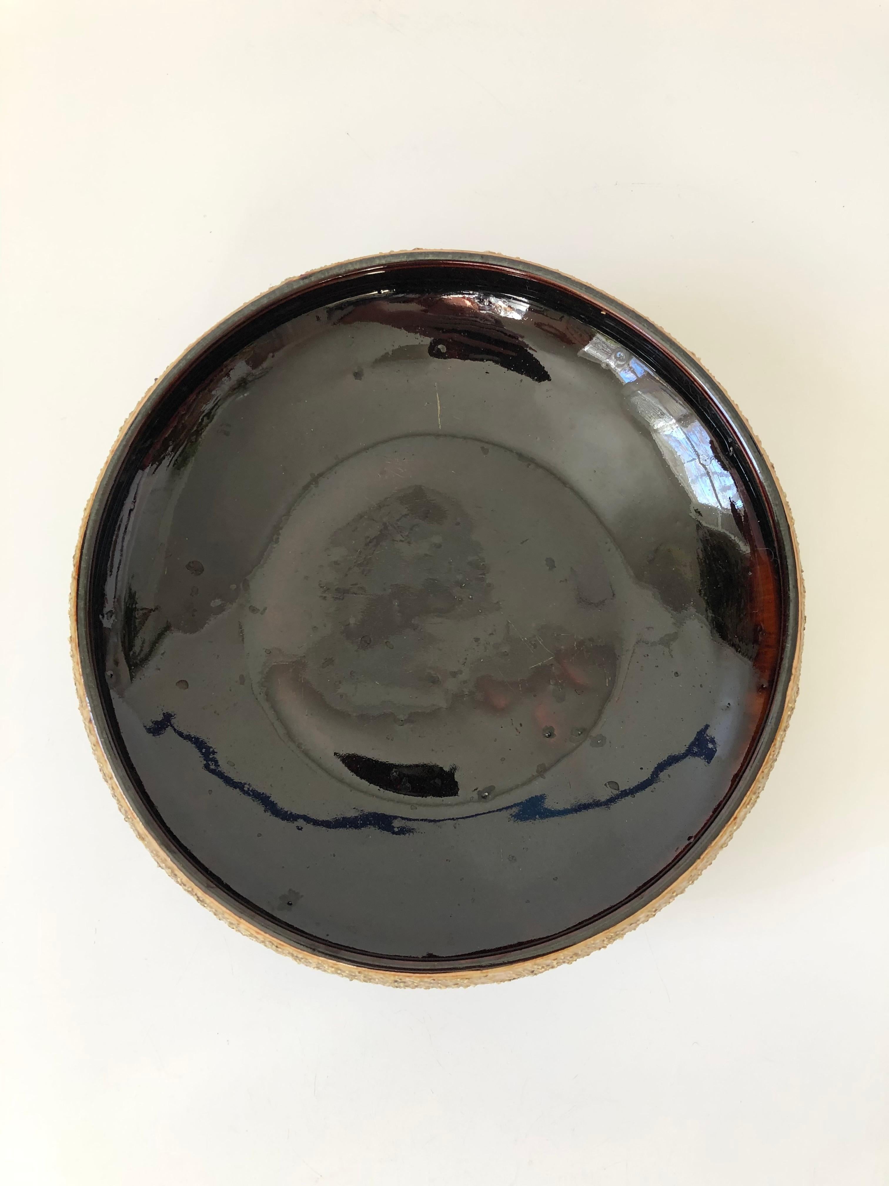 Large Vintage Textured Circular Footed Pottery Bowl at 1stDibs