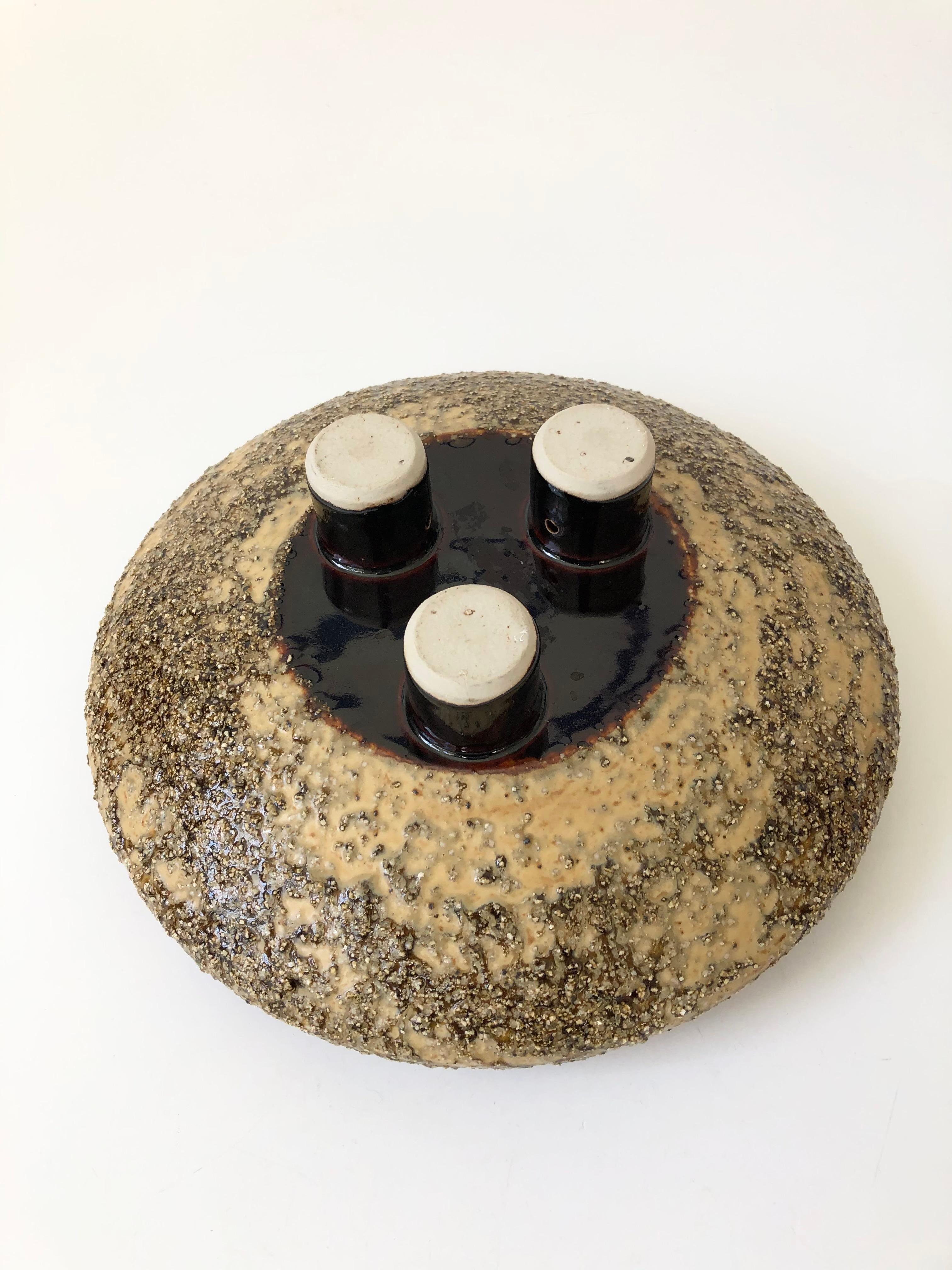 Large Vintage Textured Circular Footed Pottery Bowl at 1stDibs