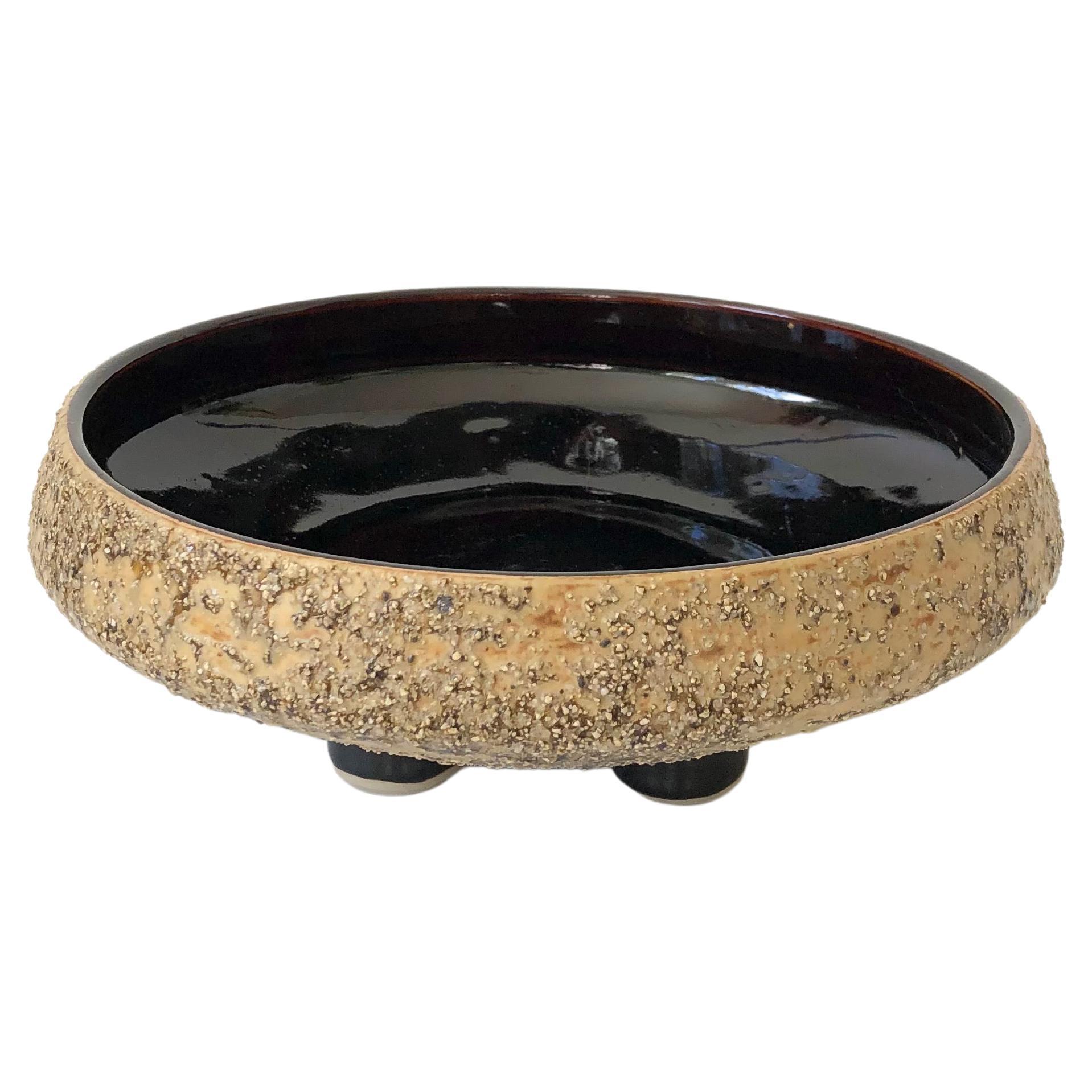 Large Vintage Textured Circular Footed Pottery Bowl at 1stDibs