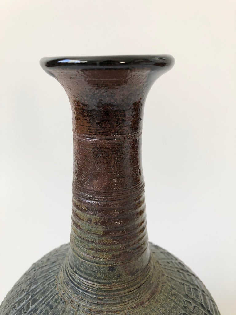 Large Vintage Textured Pottery Vase at 1stDibs