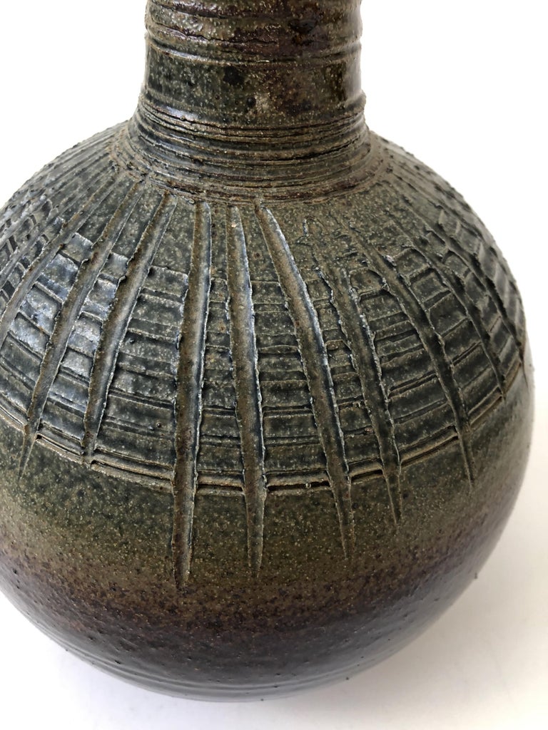 Large Vintage Textured Pottery Vase at 1stDibs