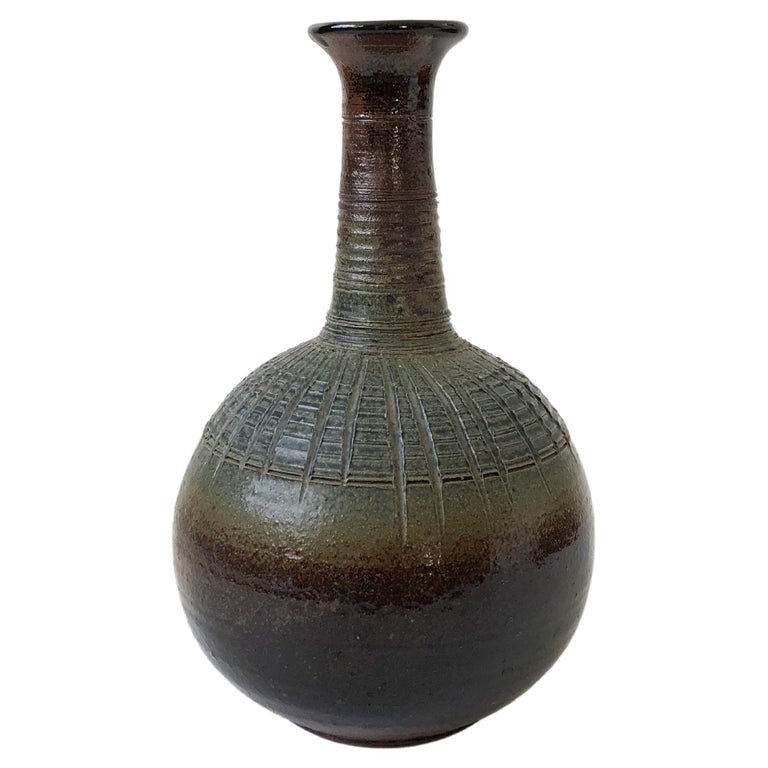 Large Vintage Textured Pottery Vase at 1stDibs