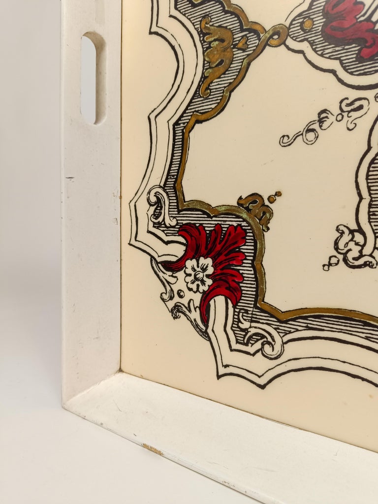 Large Vintage Tray with Gothic Decorations in the Style of Piero Fornasetti For Sale at 1stDibs