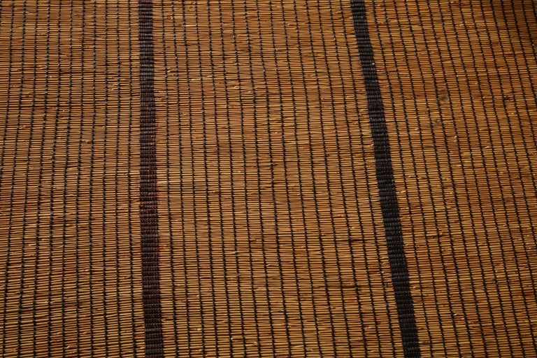 Large Vintage Tuareg Reed and Brown Leather Striped Rug, North Africa ...