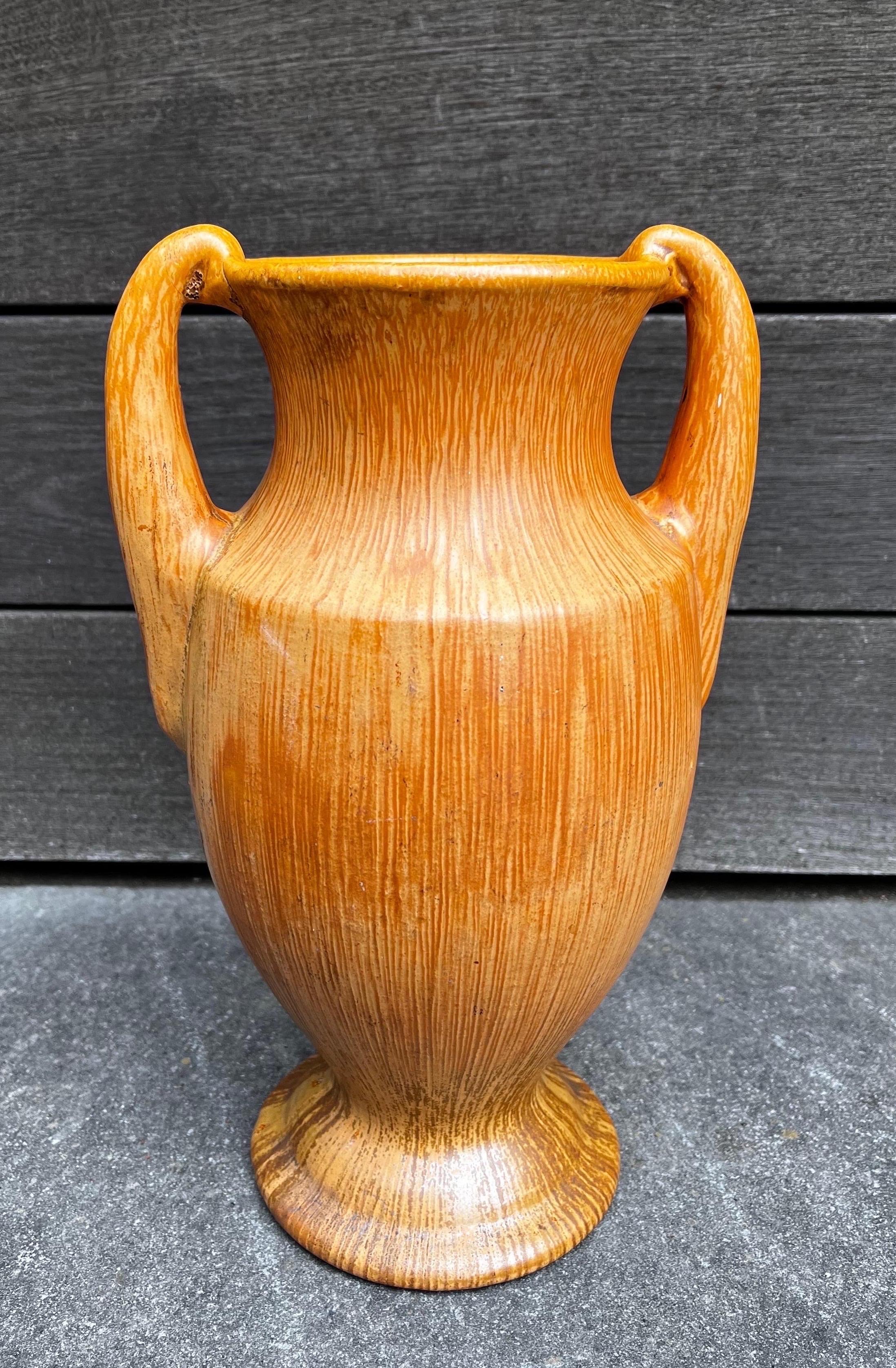 Large Vintage Two Handle Ceramic Vase For Sale at 1stDibs