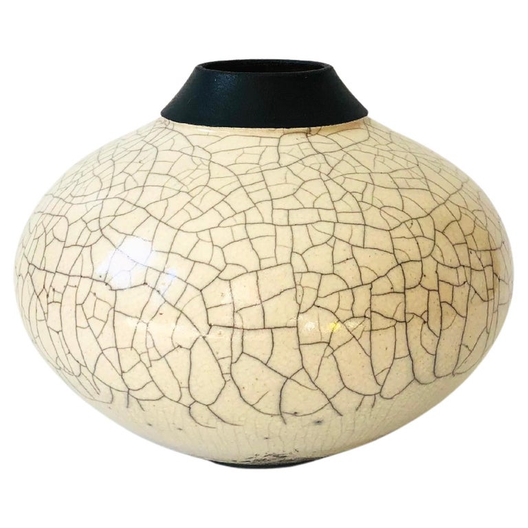 Large Vintage Two Toned Raku Pottery Vase For Sale at 1stDibs