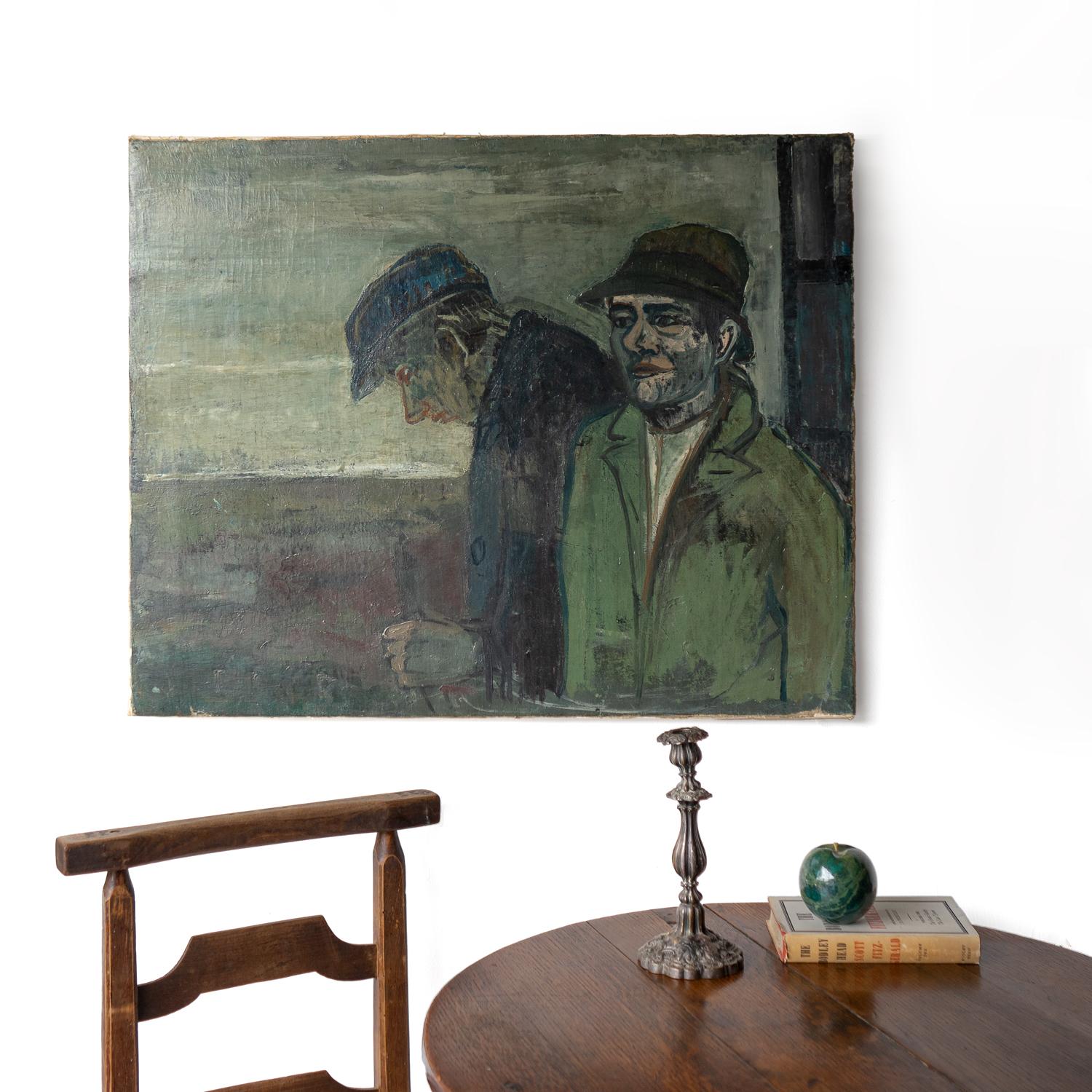Large Vintage Welsh Portrait Of Two Farmers In A Landscape, Oil On ...