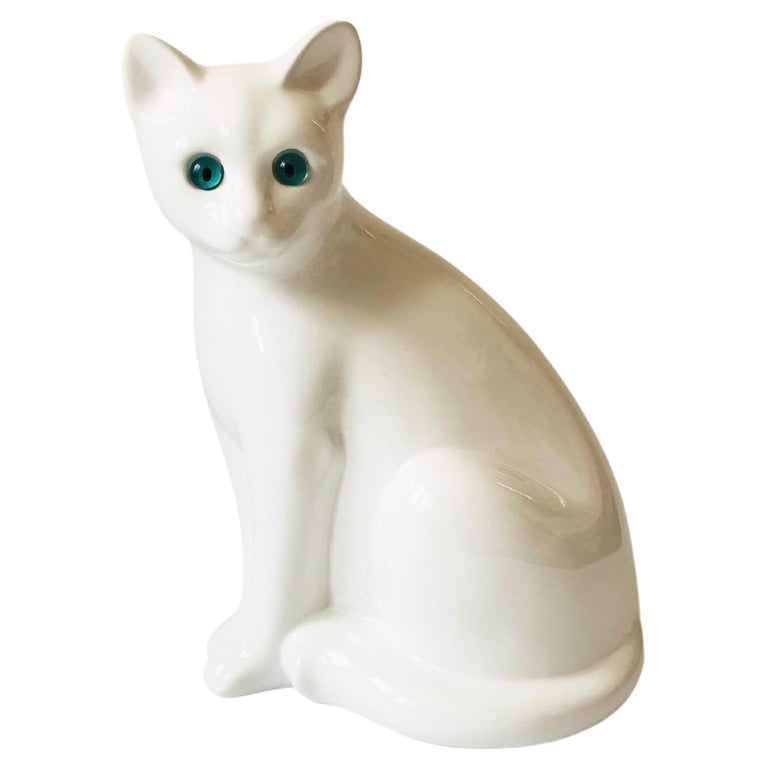 Large Vintage White Ceramic Cat by Elpa Alcobaca Portugal at 1stDibs