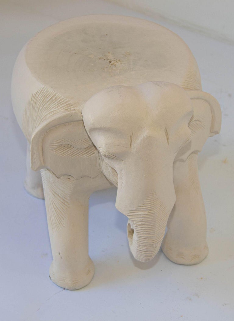 Large Vintage White Hand-Carved Wood Elephant Stand Side Table For Sale ...